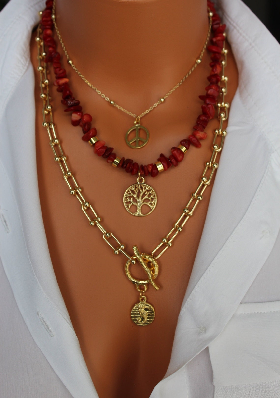 Eye-catching Red Coral Necklace Set Unique Broken Natural - Etsy
