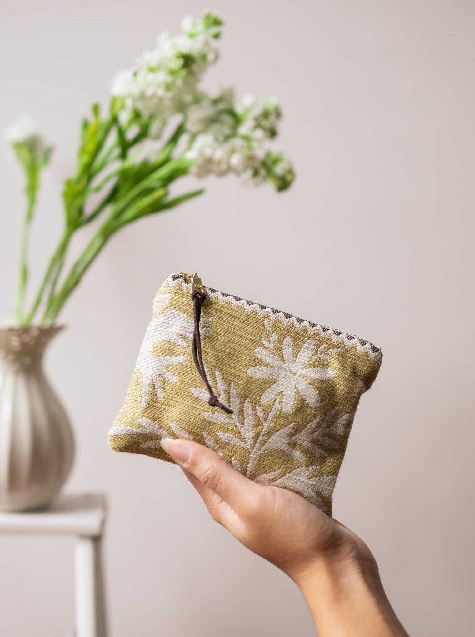 Folk Life Green Mini Pouch With Designer Upholstery Woven Cotton Fabric ...