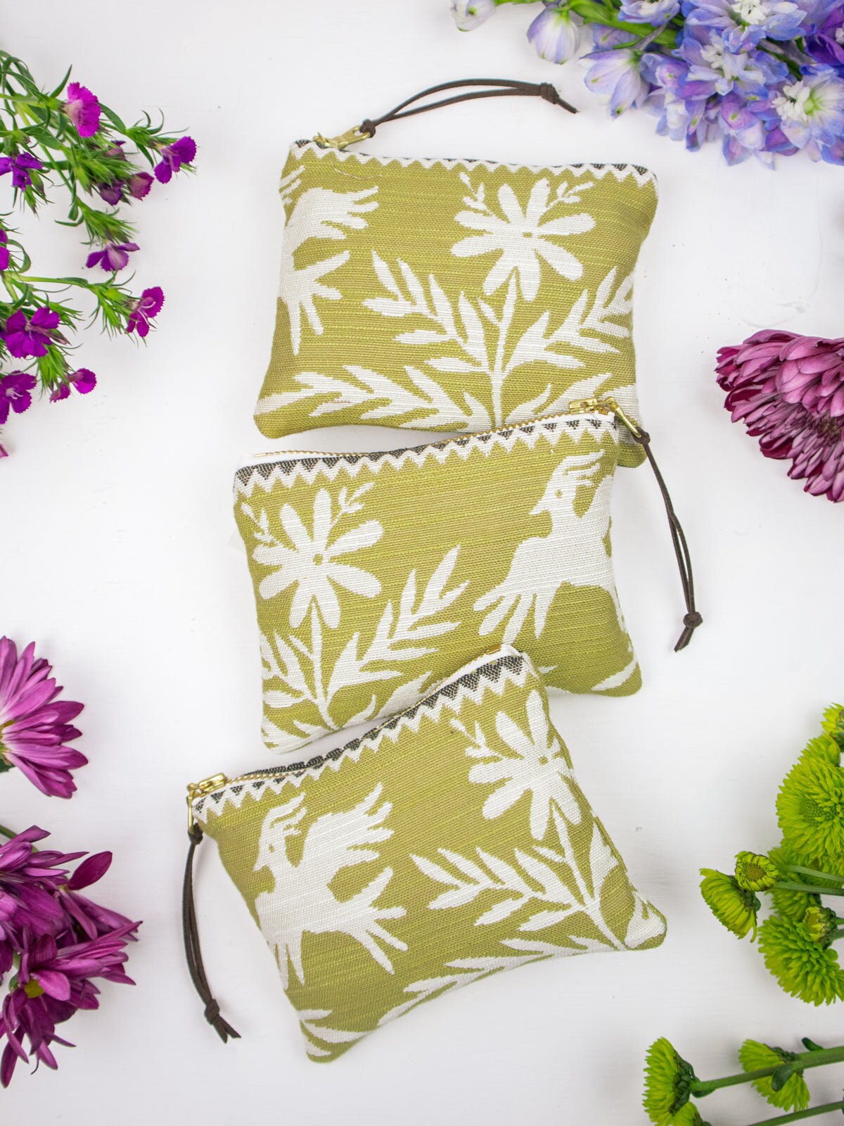 Folk Life Green Mini Pouch With Designer Upholstery Woven Cotton Fabric ...