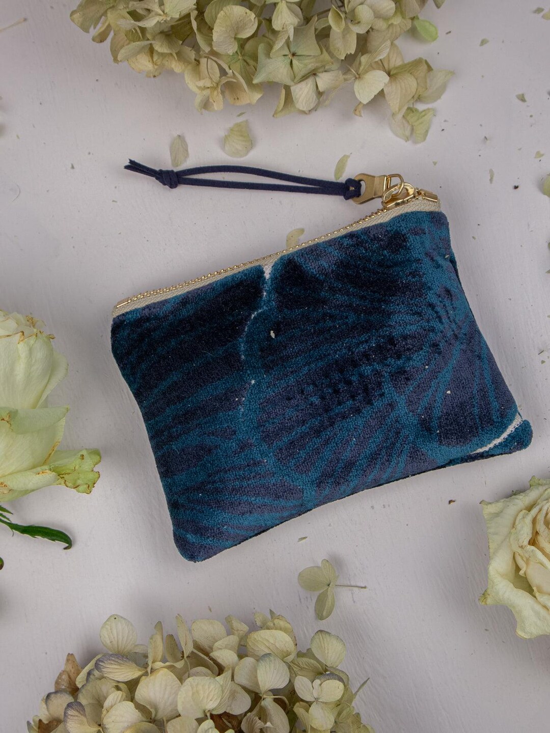 Blossom Velvet Mini Pouch Teal and Ivory With Vintage Velvet or Suede ...