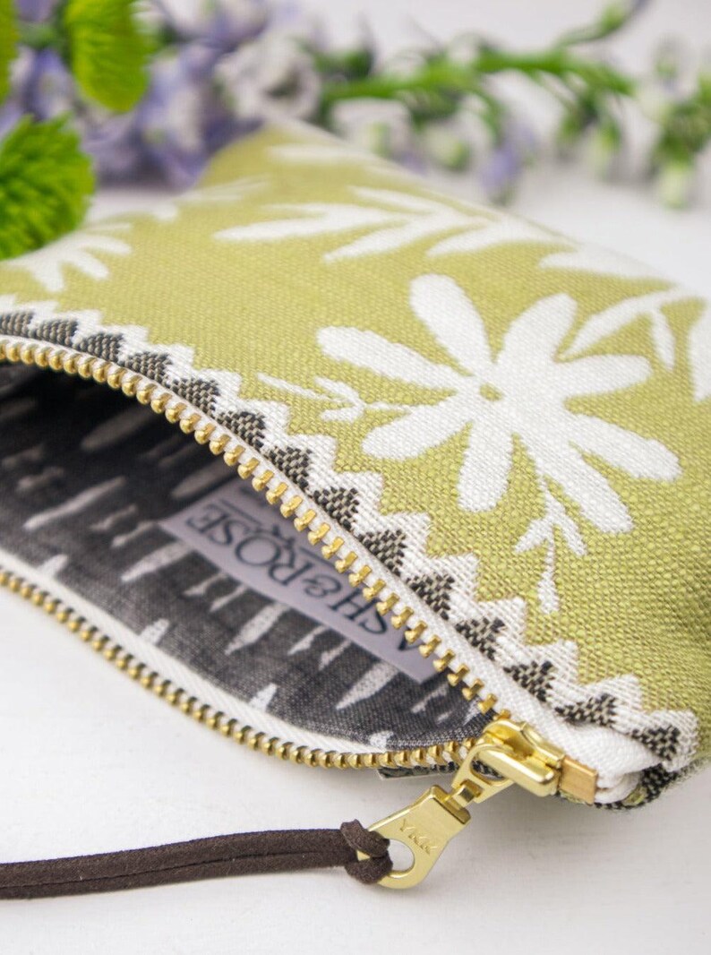 Folk Life Green Mini Pouch With Designer Upholstery Woven Cotton Fabric ...