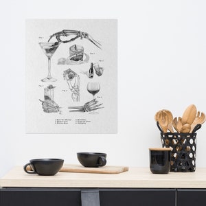 Halloween "spirits" Skeleton Hand Cocktail Drawing Print- Bar Cart Art ...