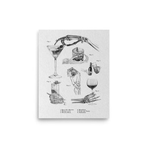 Halloween "spirits" Skeleton Hand Cocktail Drawing Print- Bar Cart Art ...