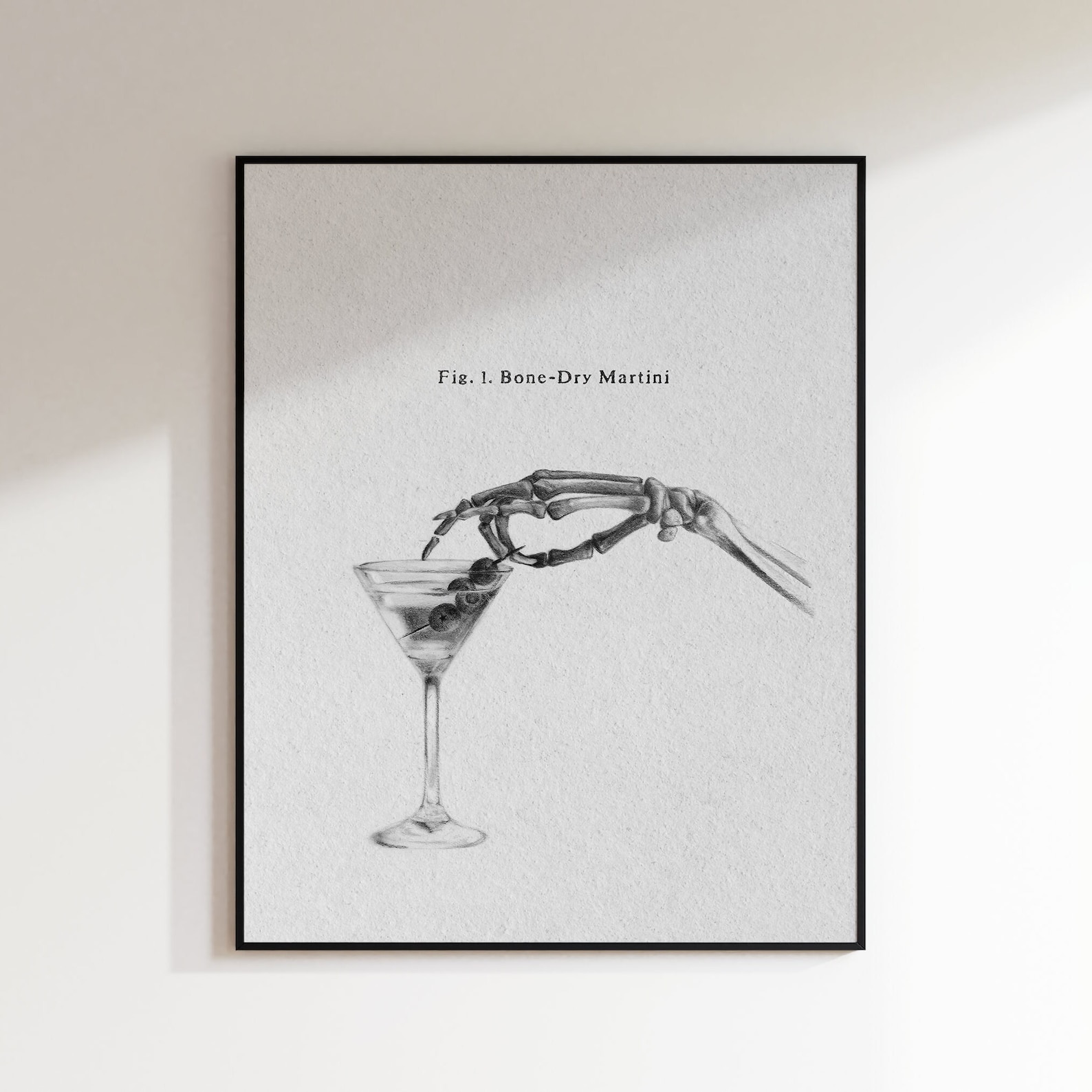 Martini "bone-dry" Skeleton Hand Halloween Drawing Print- Bar Cart Art ...