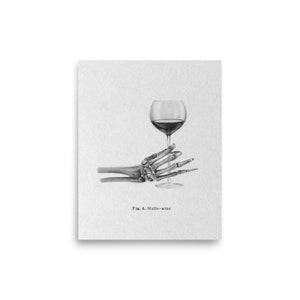 Wine "hallo-wine" Skeleton Hand Drawing Print- Bar Cart Art, Kitchen ...
