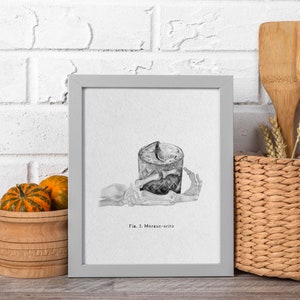 Margarita "morgue-arita" Skeleton Hand Halloween Drawing Print- Bar ...