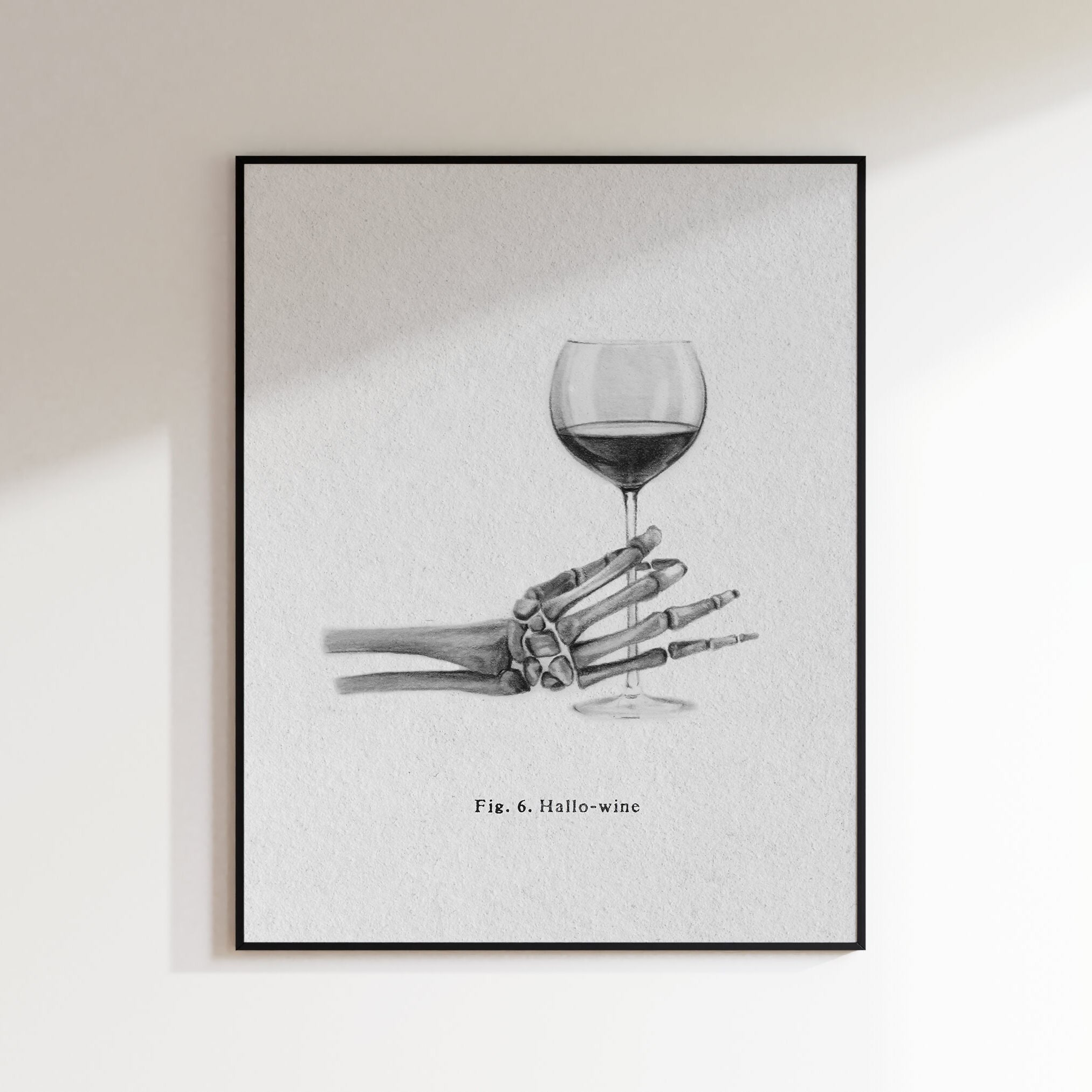 Wine "hallo-wine" Skeleton Hand Drawing Print- Bar Cart Art, Kitchen ...