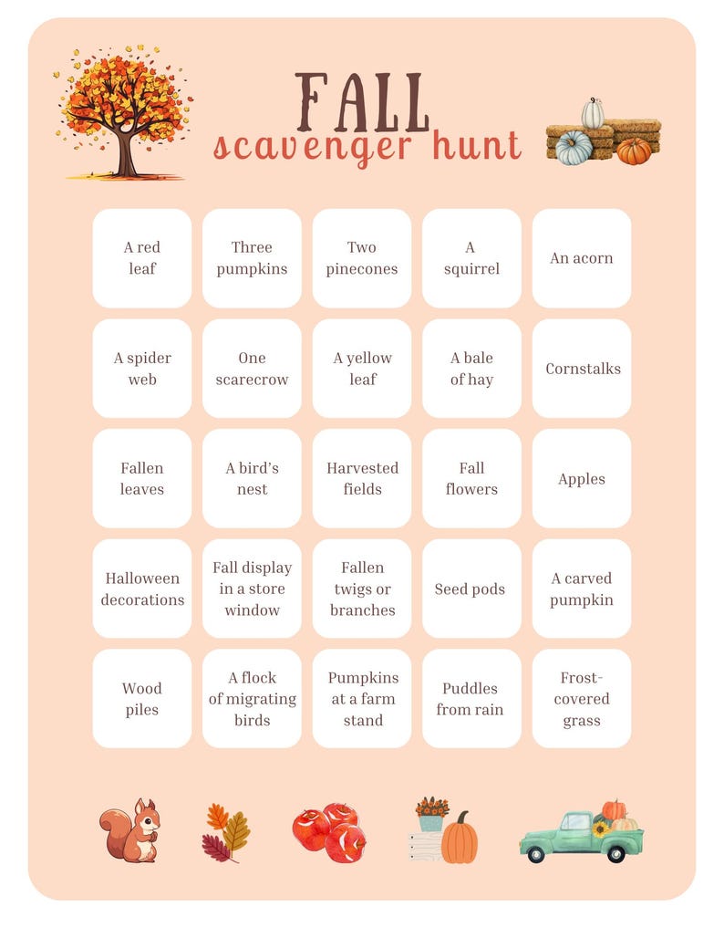 Fall Scavenger Hunt digital Download Activities for Families and Kids ...