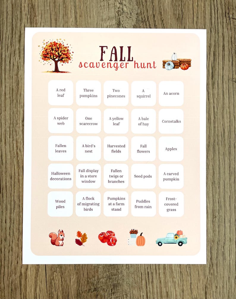 Fall Scavenger Hunt Activity Sheet for Families and Kids With Stickers ...
