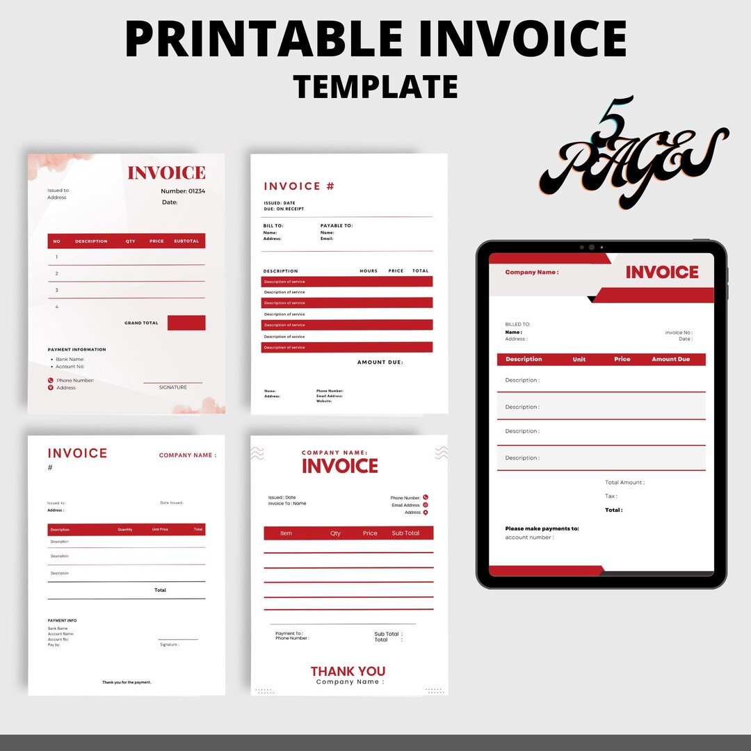 Invoice Template, Printable Invoice Template, Invoice Template for Word ...