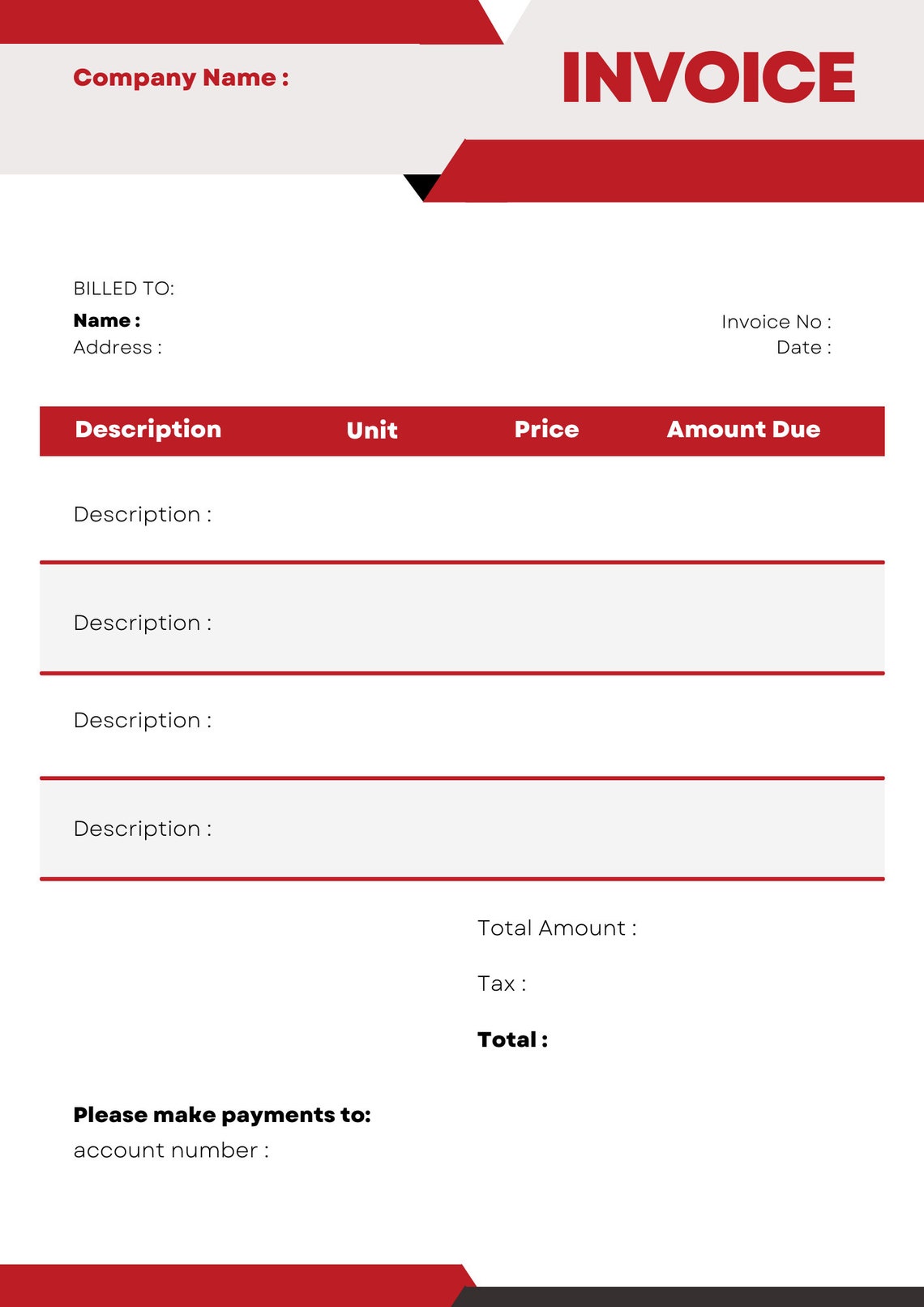 Invoice Template, Printable Invoice Template, Invoice Template for Word ...