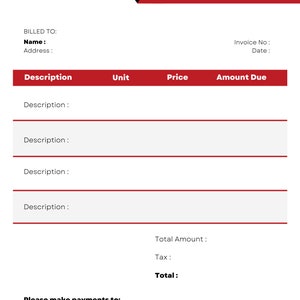Invoice Template Printable Invoice Template Invoice Template - Etsy