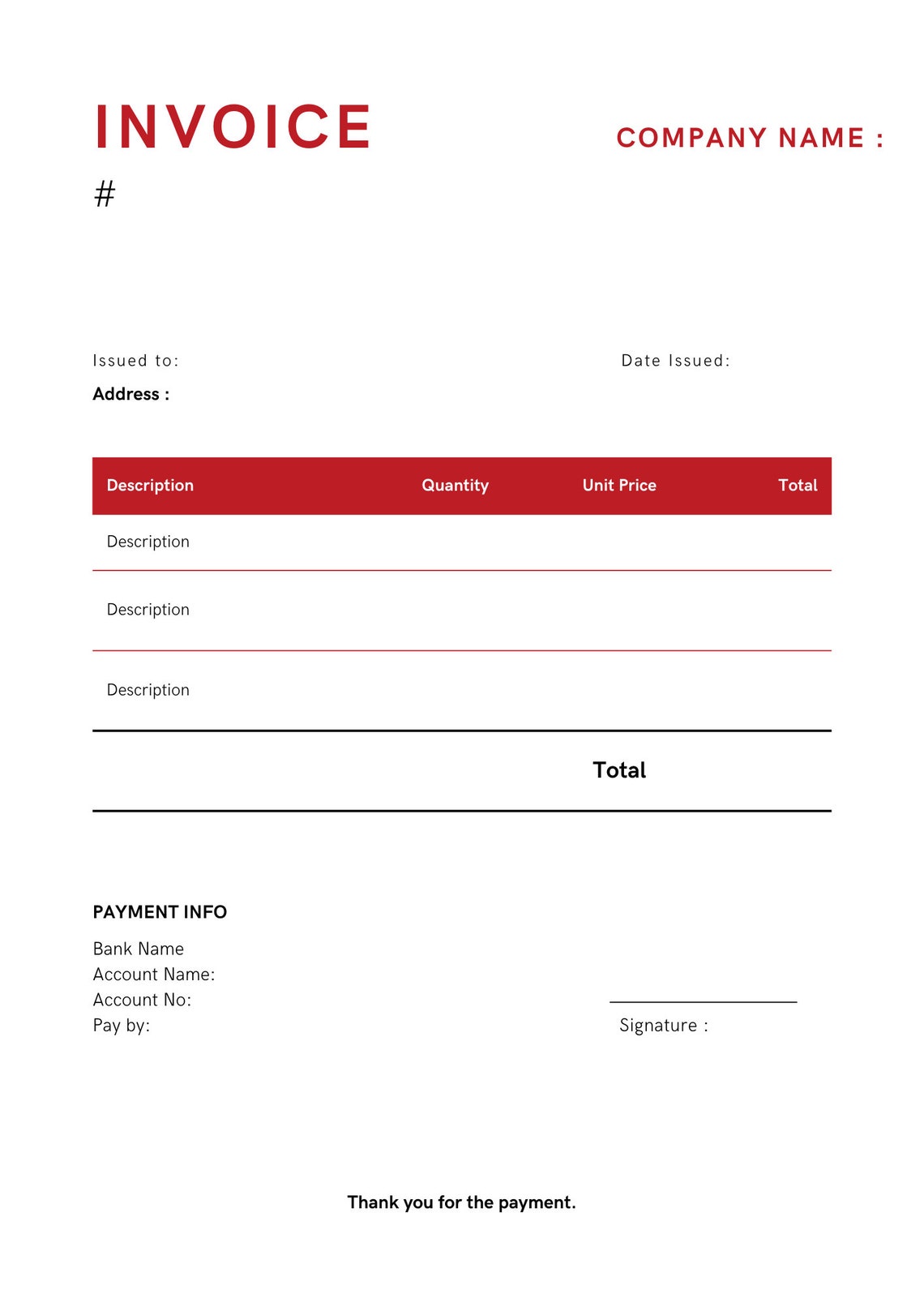 Invoice Template, Printable Invoice Template, Invoice Template for Word ...