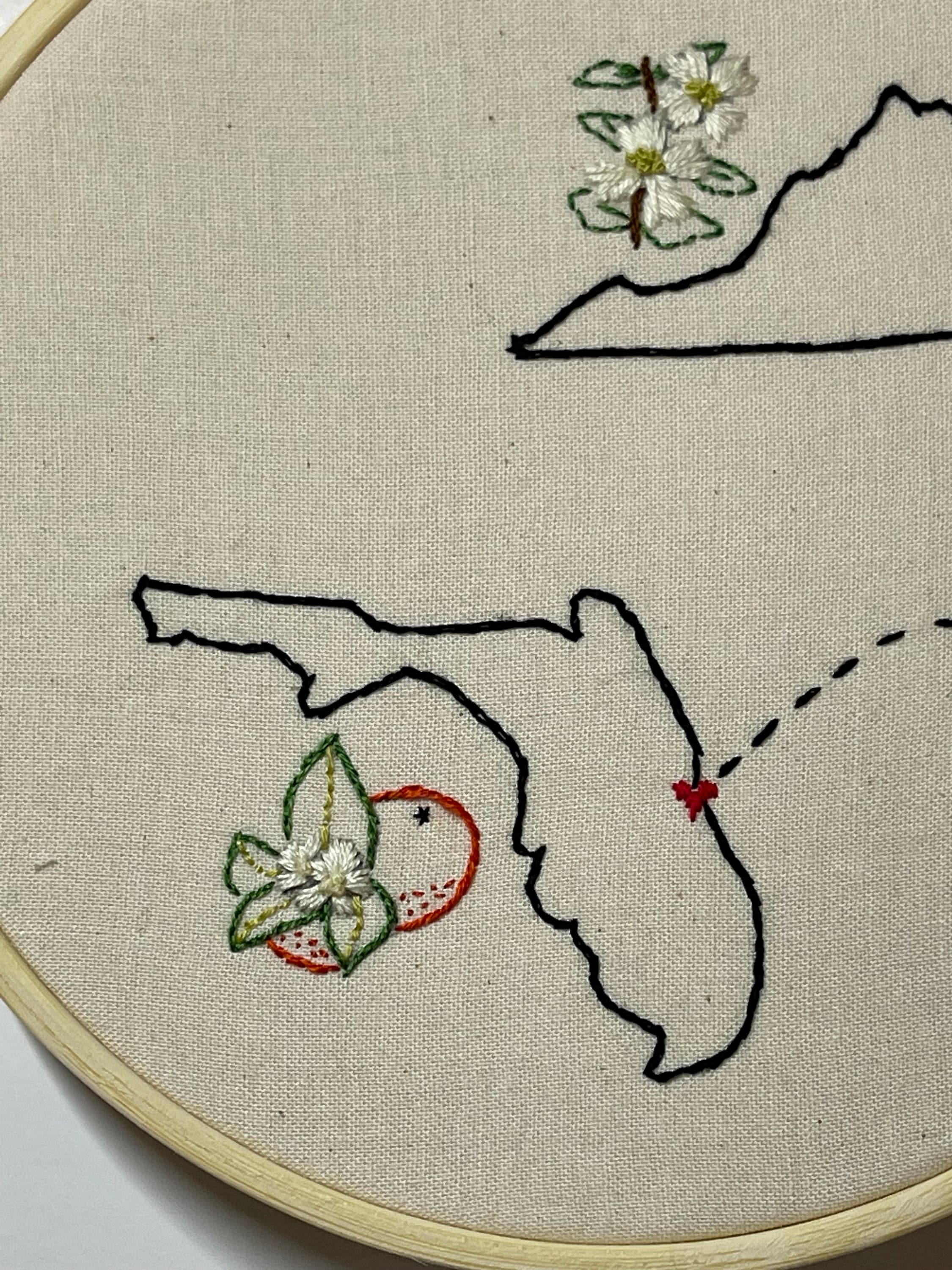 Hand Embroidered State Outline, Miles Apart Close at Heart ...