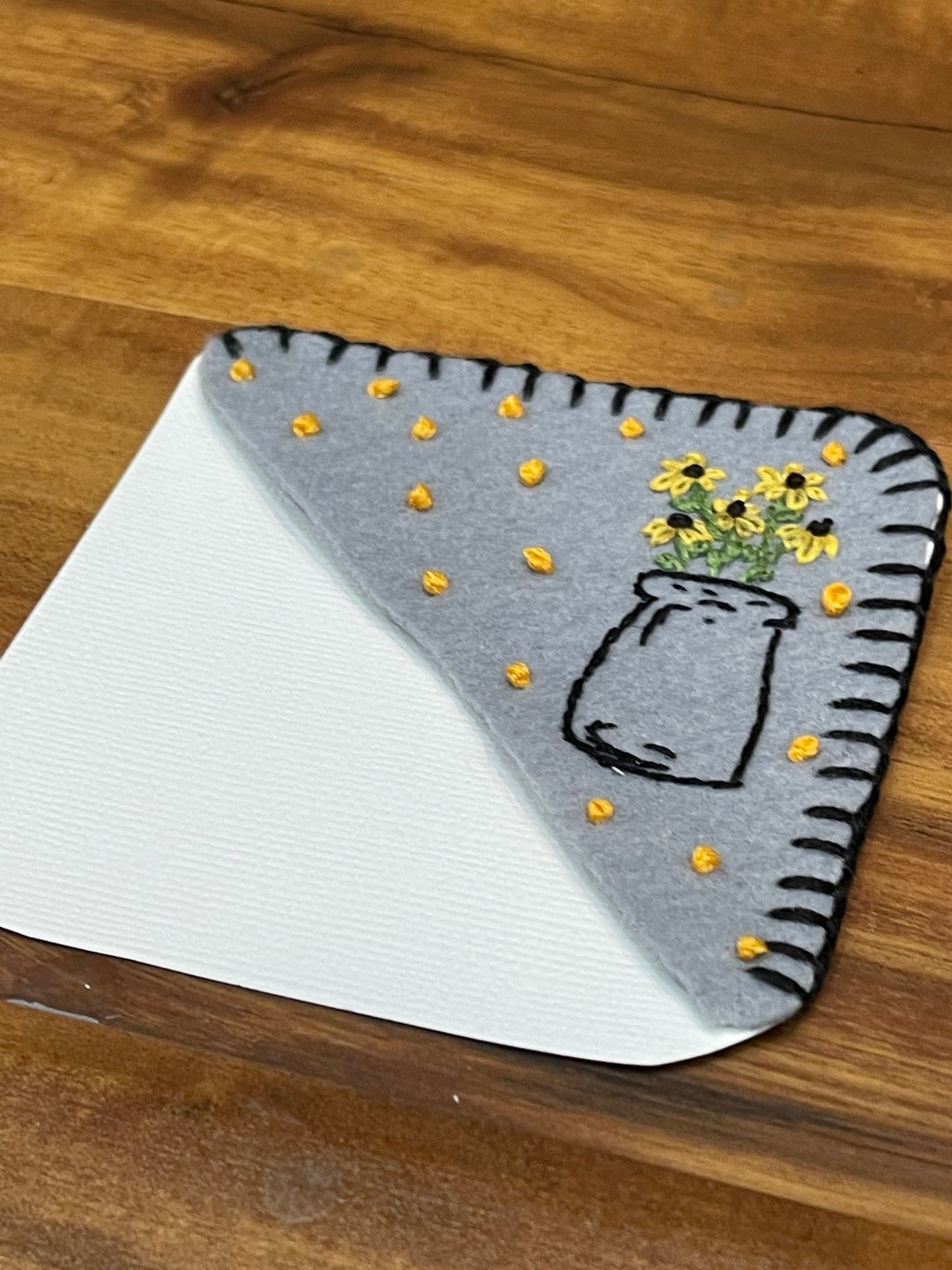 Hand Embroidered Mason Jar Flowers Embroidered Corner Bookmark Southern ...