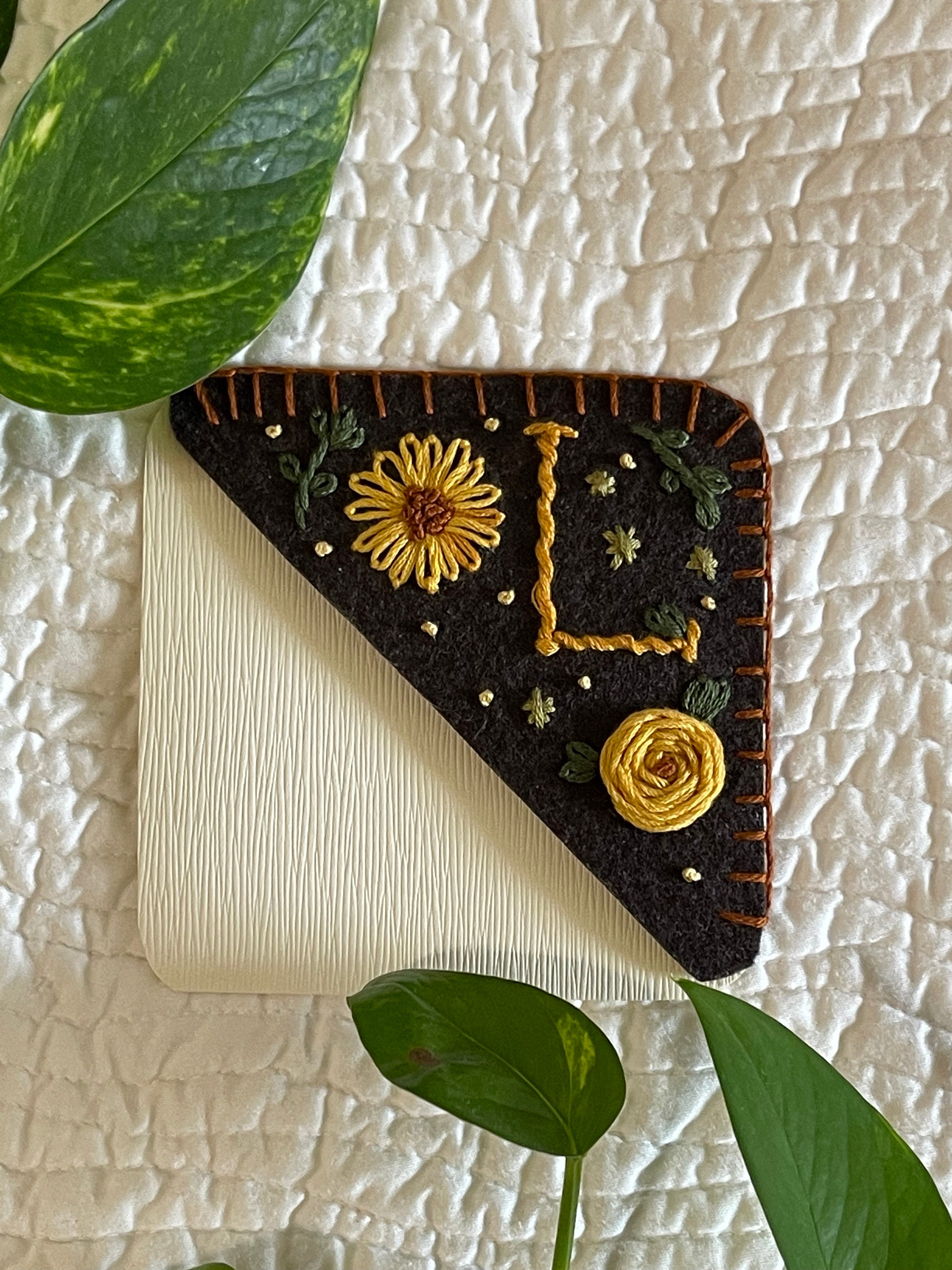 Hand Embroidered Personalized Initial Corner Bookmark Bookclub Gift ...