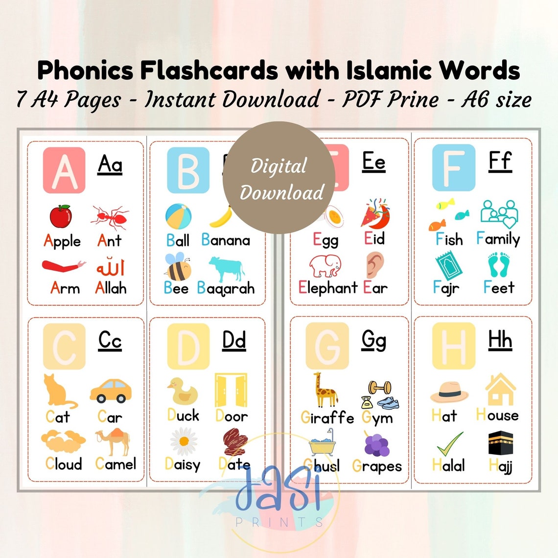 Alphabet Flashcards With Islamic Words Phonics Practice for Toddlers ...