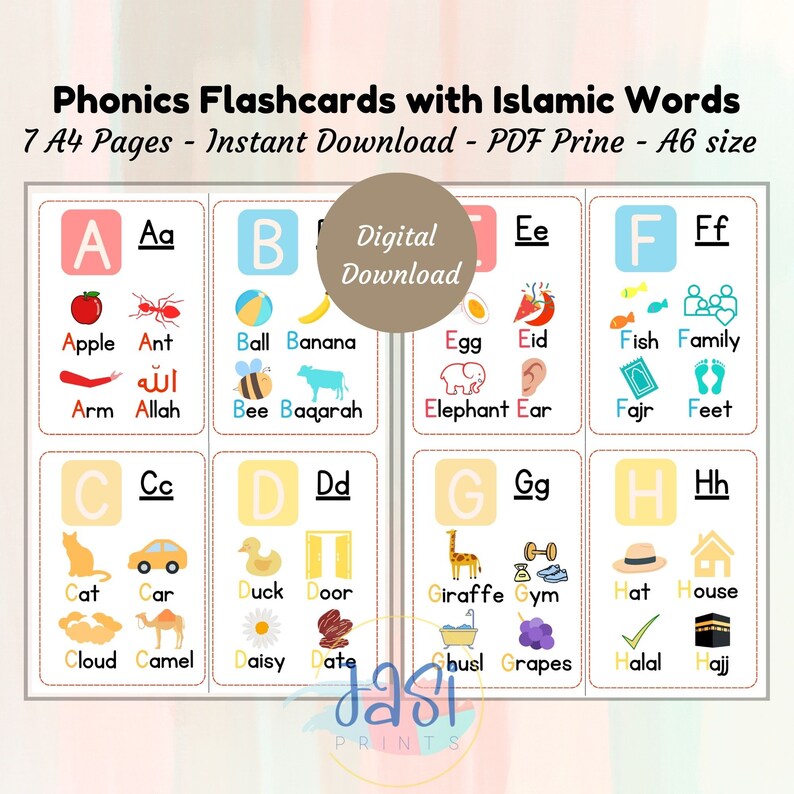 Alphabet Flashcards With Islamic Words Phonics Practice for Toddlers ...