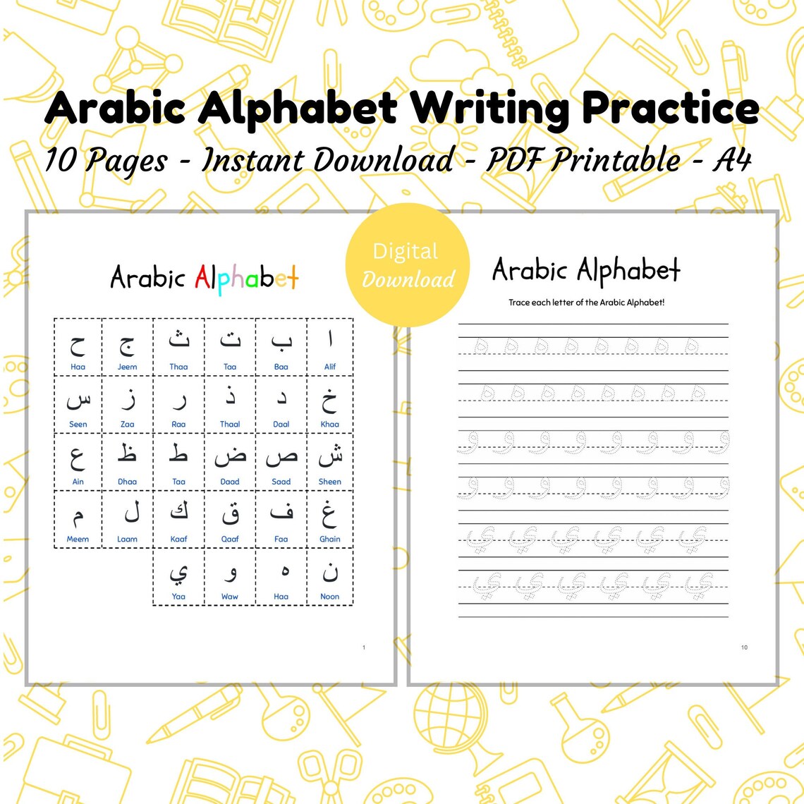Arabic Alphabet Practice Work Sheet Arabic Letters Tracing Letters ...