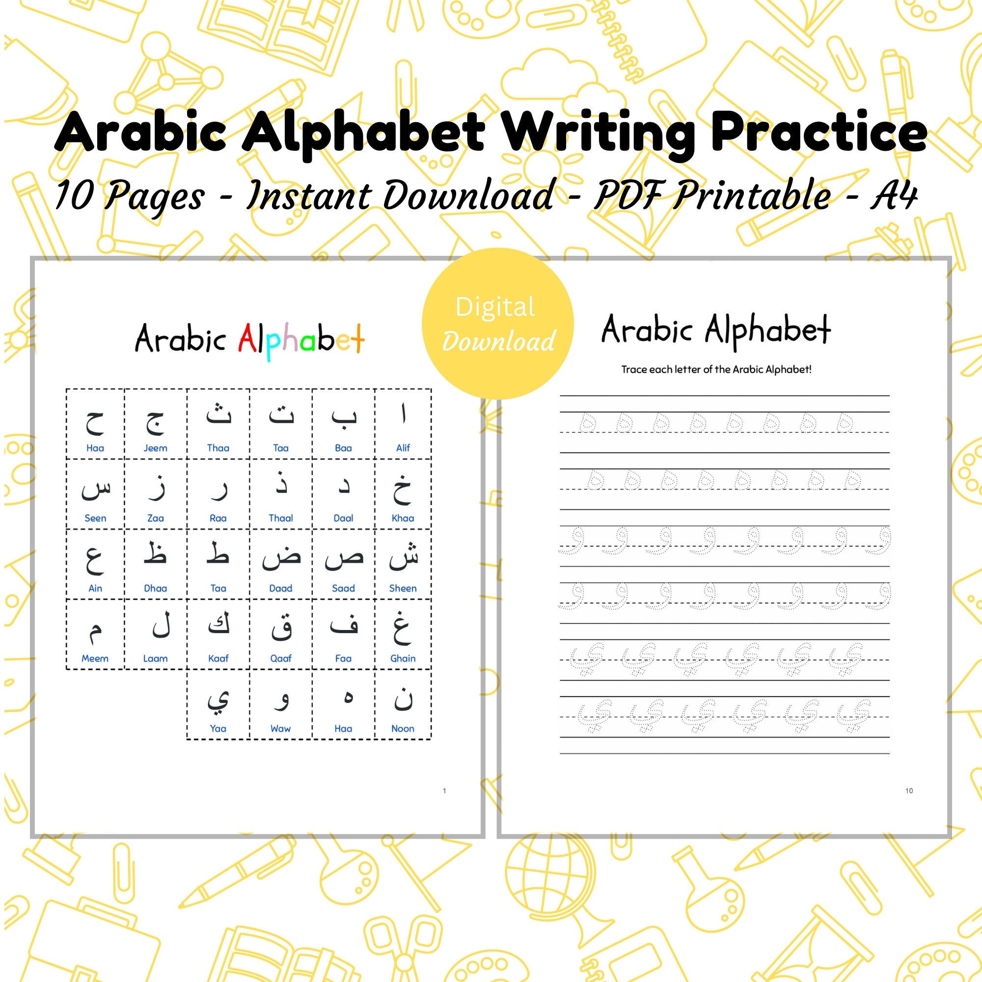 Arabic Alphabet Practice Work Sheet Arabic Letters Tracing Letters ...