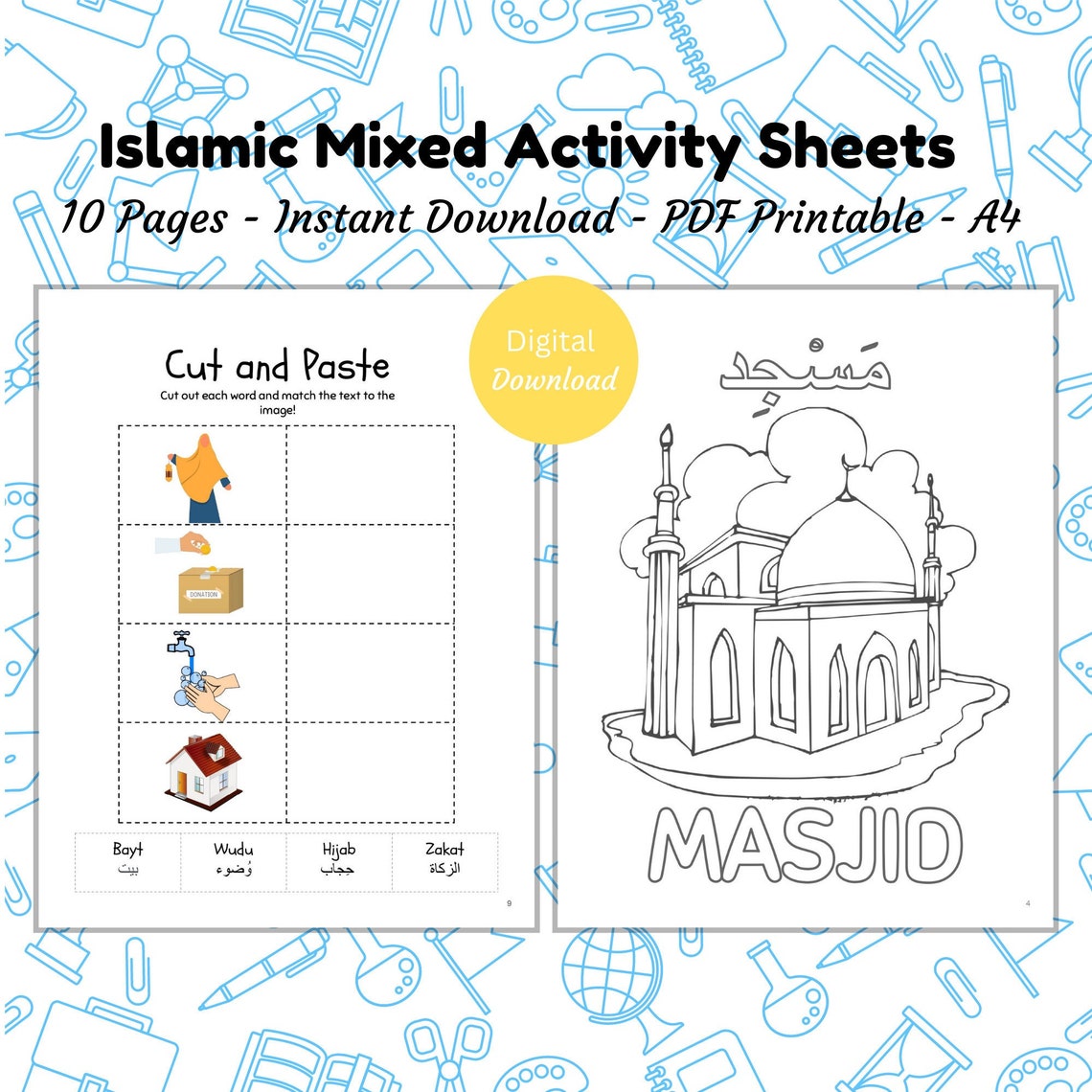 Islamic Activity Sheet Pack 10 Pages Activity Work Sheet Islamic Arabic ...
