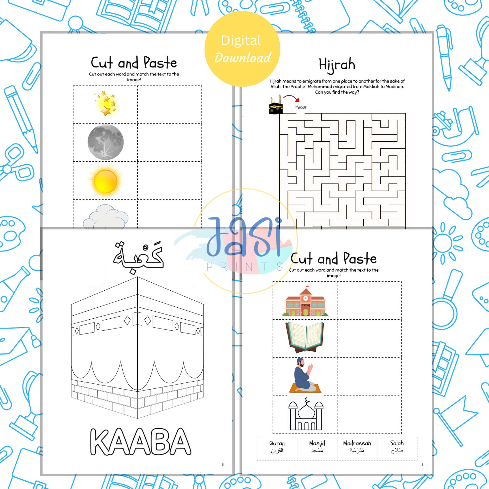 Islamic Activity Sheet Pack 10 Pages Activity Work Sheet Islamic Arabic ...