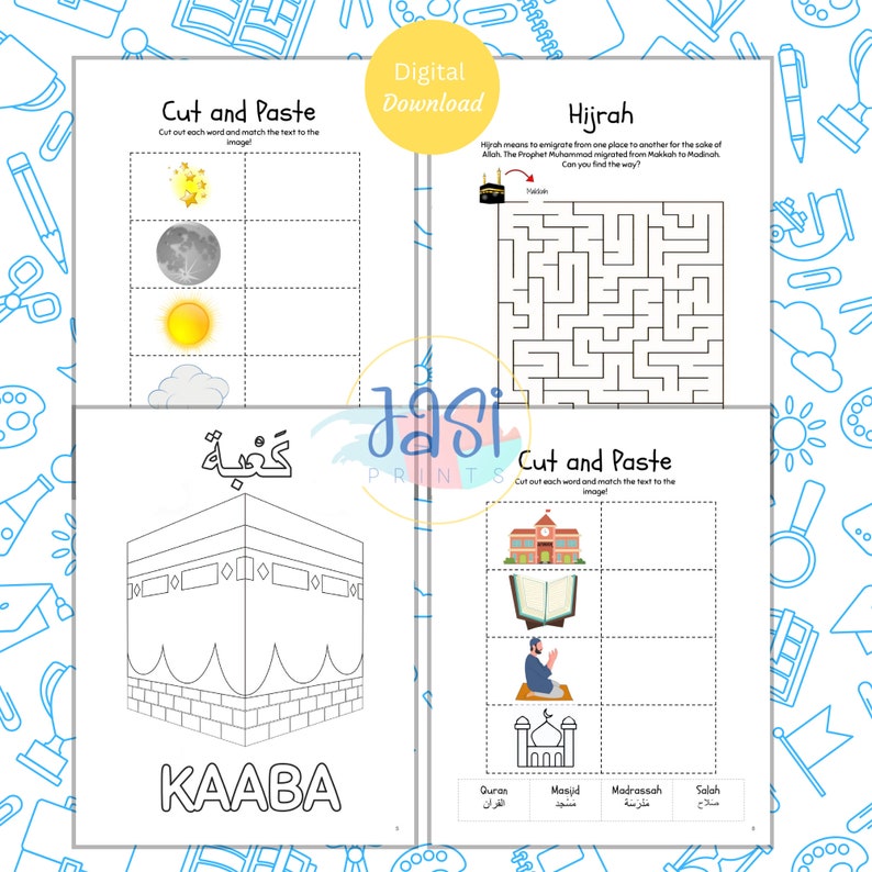 Islamic Activity Sheet Pack 10 Pages Activity Work Sheet Islamic Arabic ...