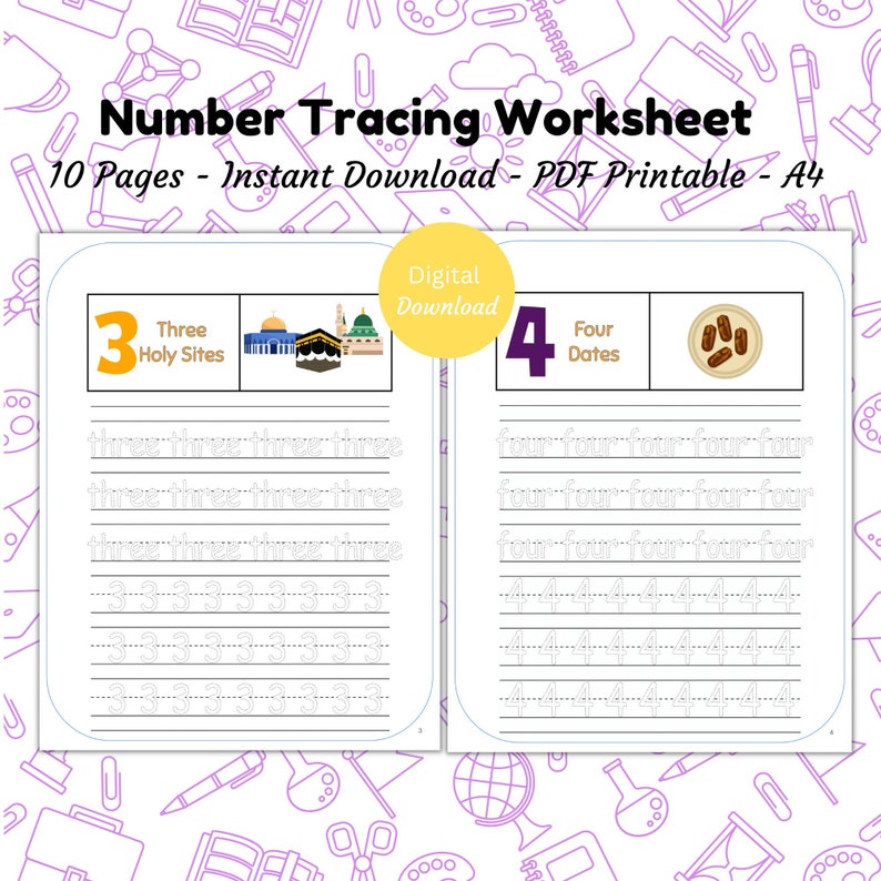 Number Tracing Worksheets Preschool Number Tracing Islamic Number ...