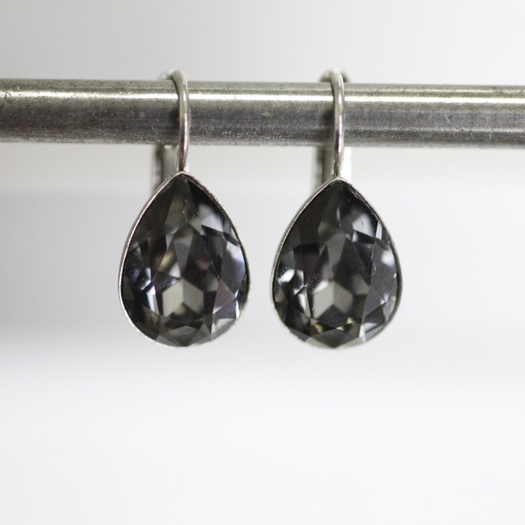 Swarovski Crystal Silver Night, Teardrop Swarovski Crystal Earrings ...