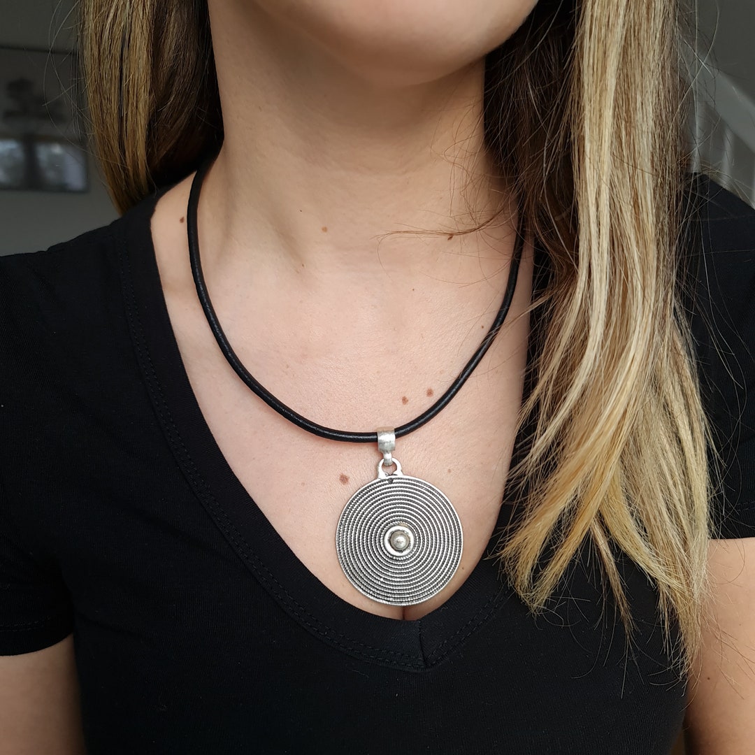 Silver Round Necklace, Hypnosis Pendant, Circle Necklace, Viking ...
