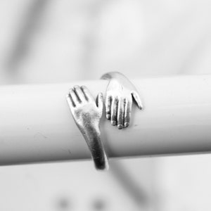 Antique Silver Ring,silver Hand Ring, Statement Jewelry, Hugging Ring ...