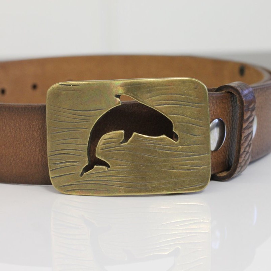 Antique Brass Dolphin Belt Buckle, Beach Buckle, Animal Buckle ...