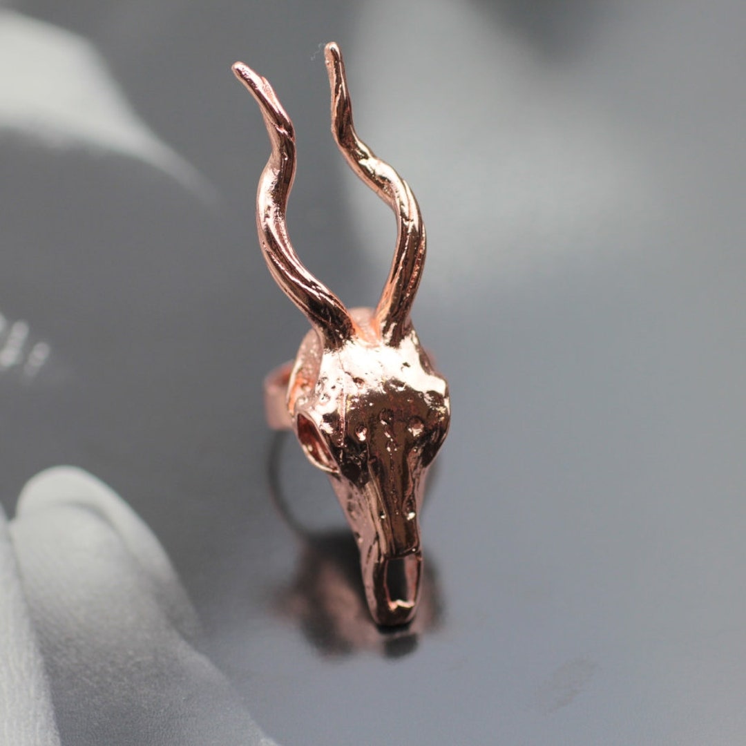 Rose Gold Skull Ring, Antelope Skull Ring, Impala Skull, Rose Gold Bull ...