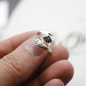 Antique Silver Ring,silver Hand Ring, Statement Jewelry, Hugging Ring ...