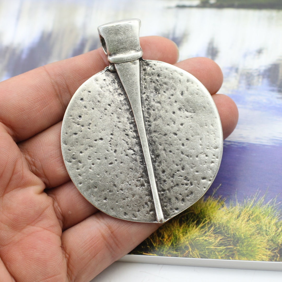 Silver Pendant, Big Round Pendant, Hammered Zamak Pendant, Round ...