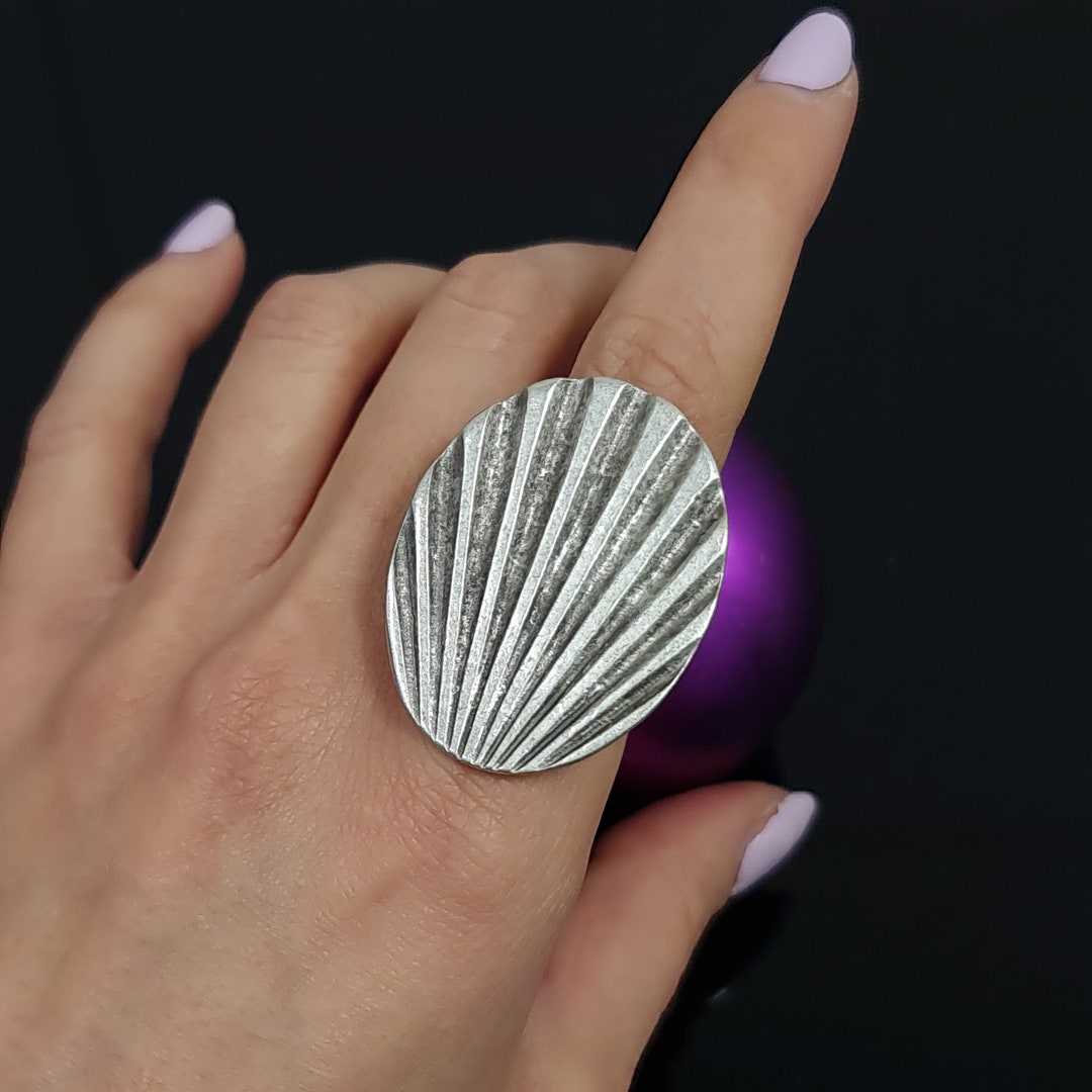 Sea Shell Ring, Silver Nautical Ring, Summer Ring, Brass Ring, Striped ...