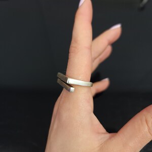 Silver Brutalist Double Lines Ring, Sterling Silver Plated Modernist ...