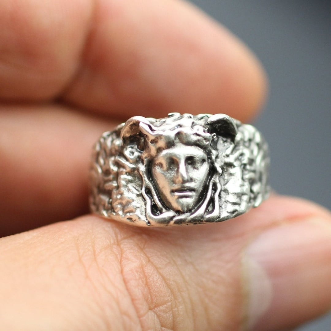 Silver Medusa Ring, Ancient Silver Ring, Medusa Jewelry, Adjustable ...