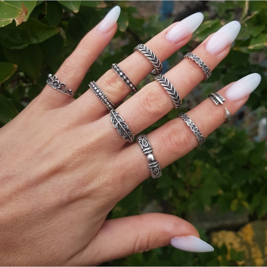 Silver Ring Set, Stacking Ring, Boho Ring, Ethnic Ring, Thin Ring ...
