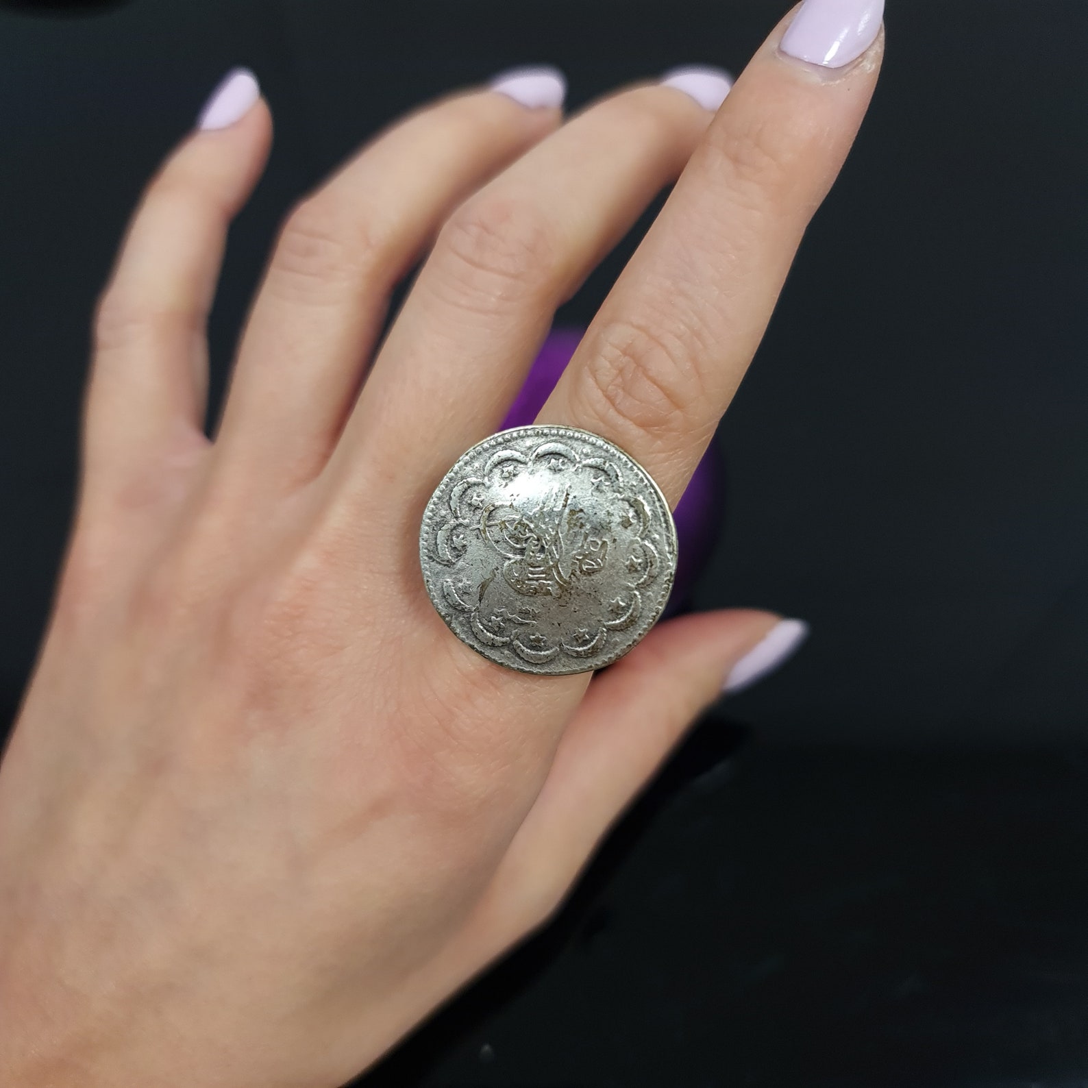 Ottoman Sign Ring, Silver Coin Ring, Round Ring, Historical Ring ...