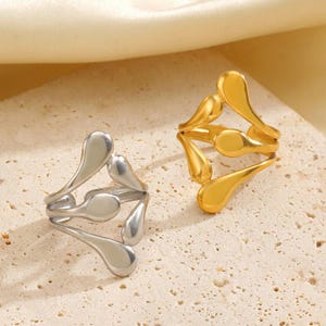 Stainless Steel Teardrop Trendy Bold Double Ring, Waterproof and ...
