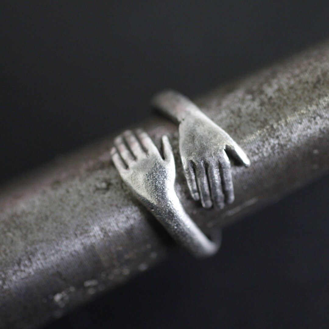 Antique Silver Ring,silver Hand Ring, Statement Jewelry, Hugging Ring ...