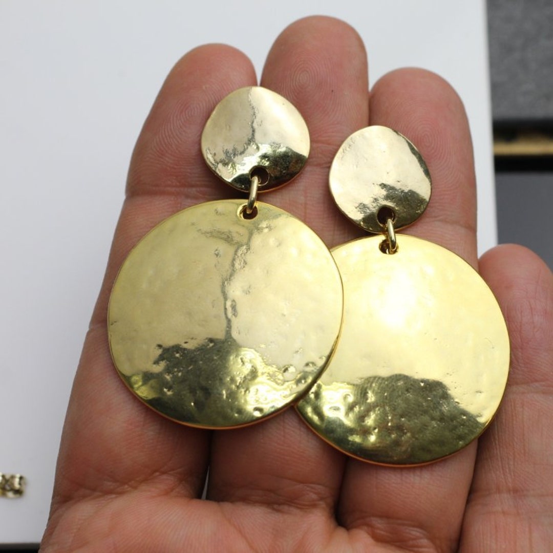 Gold Disc Earrings, Circle Earrings, Large Disc Earrings, Gold Round ...