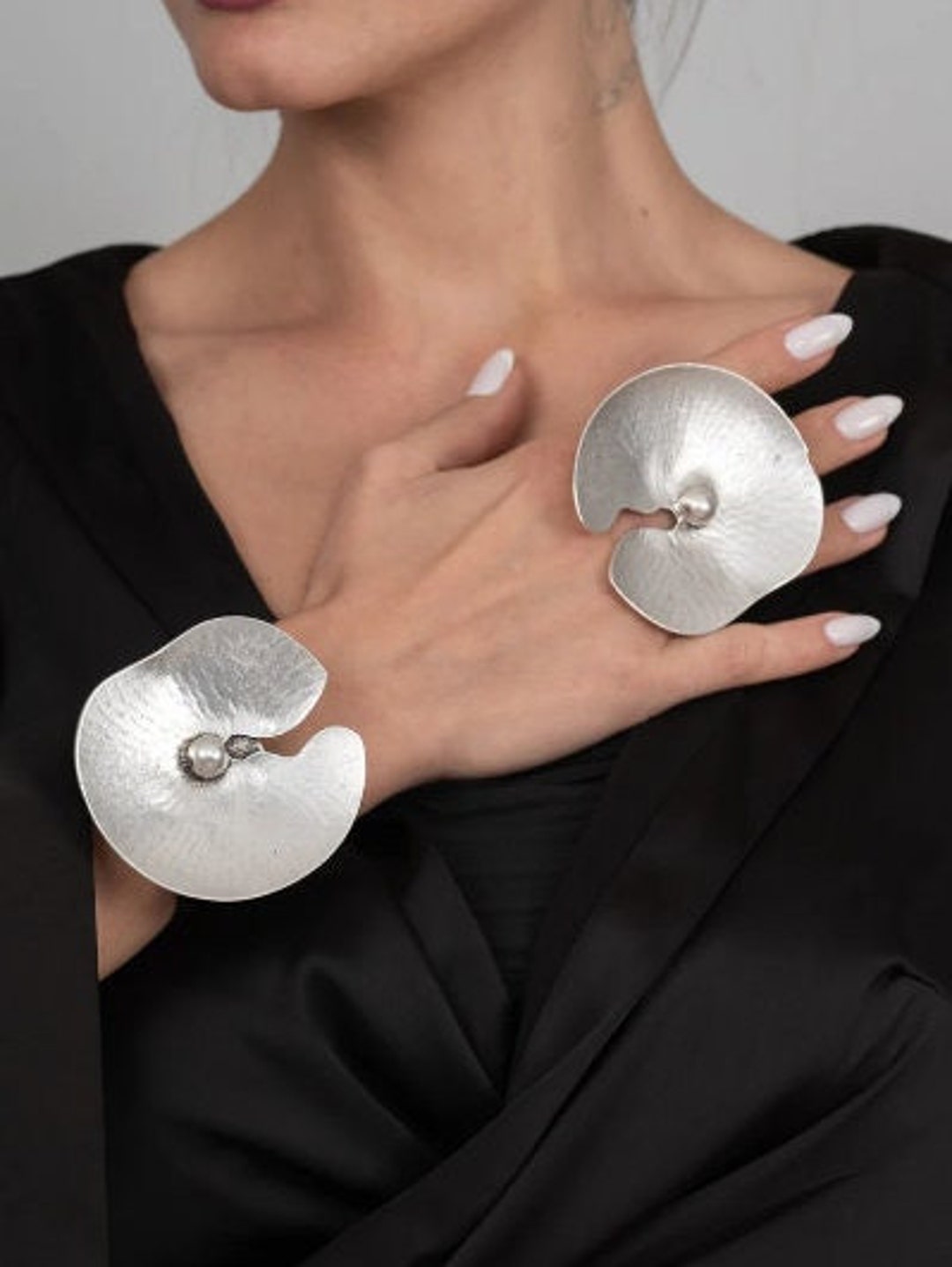 Silver Large Statement Rings, Lotus Leaf Jewelry Set, Boho Jewelry ...