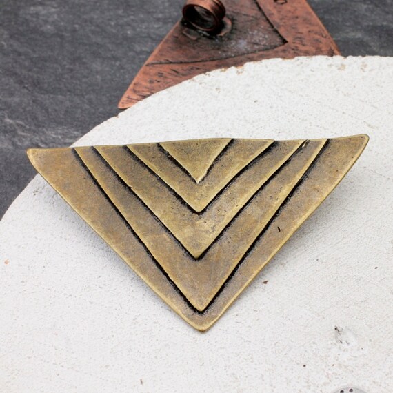 Bronze Triangle Pendant, Geometric Pendant, Boho Neck… - Gem