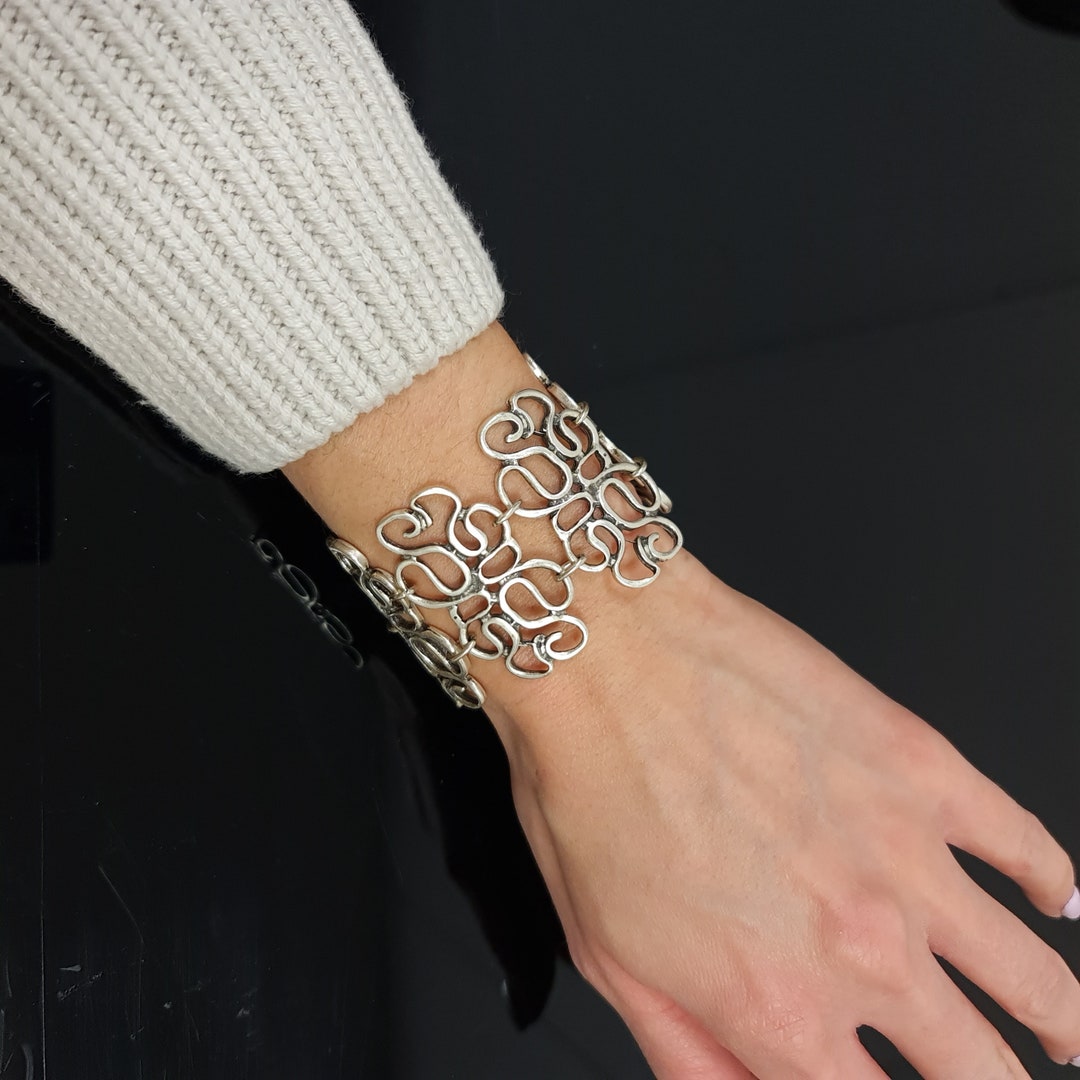 Silver Filigree Adjustable Bracelet, Handmade Bracelet, Large Bracelet, Authantic Bracelet, Boho ...