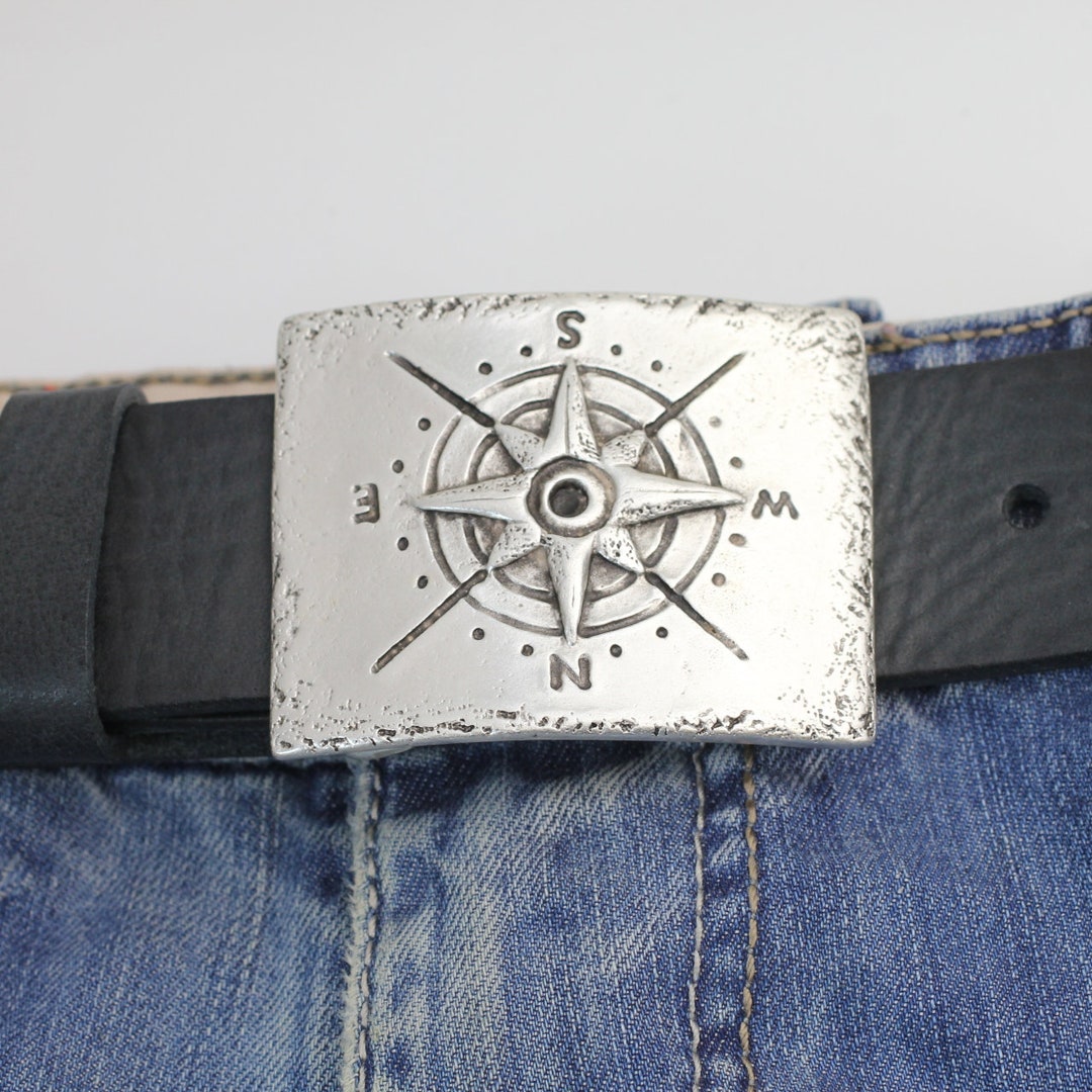 Antique Silver Compass Belt Buckle, Fit for Snap Leather Belt, Belt ...