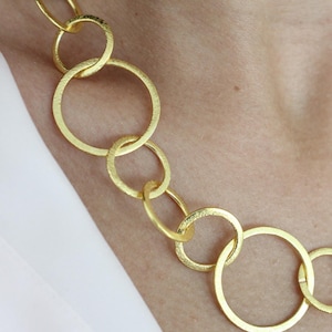 Silver Link Chain Jewelry Set, Gold Matt Brushed Necklace, Gold Link ...