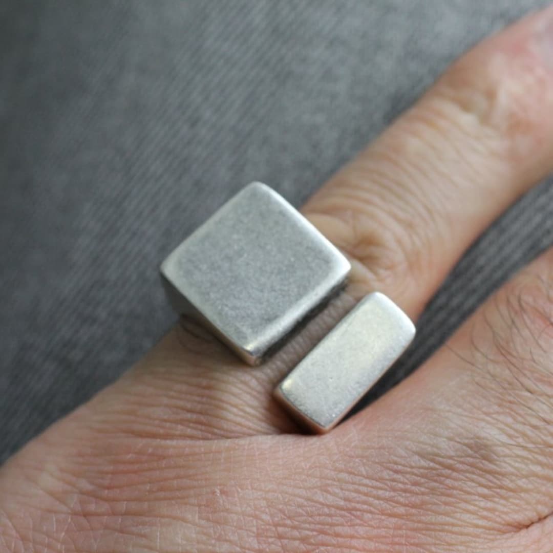 Silver Plated Modernist Ring, Abstract Statement Brutalist Ring ...