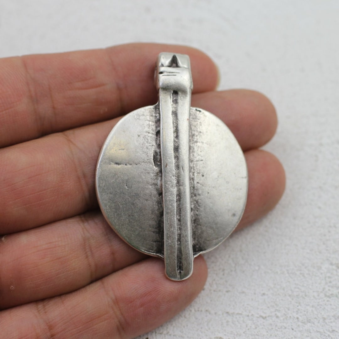 Silver Big Round Pendant, Special Symbol Necklace Pendant, Handmade ...